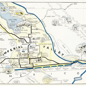 Old Pictorial Map of Imperial Valley, 1935, Fine Reproduction, Large ...