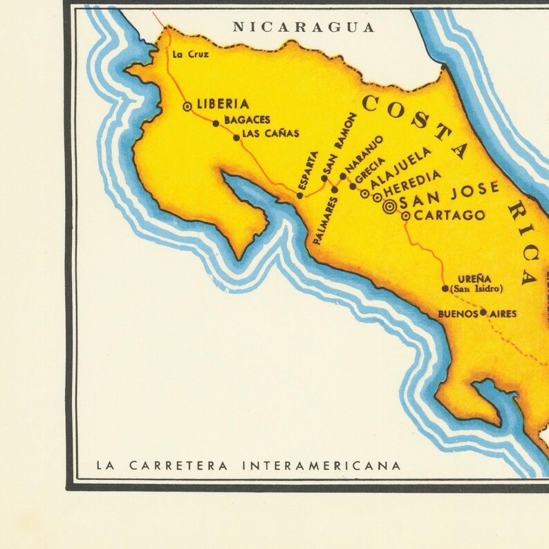 Old Pictorial Map of Costa Rica 1950 Fine Reproduction - Etsy