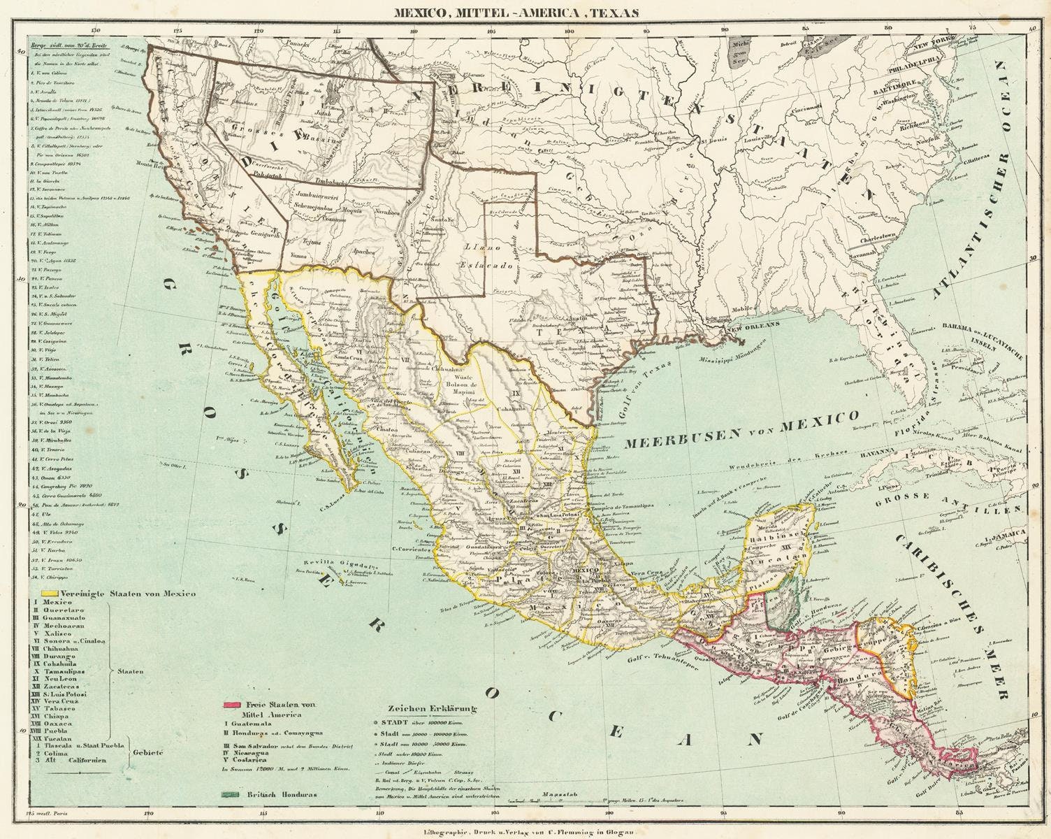 Old Map of Mexico 1850 German Language Fine Reproduction - Etsy