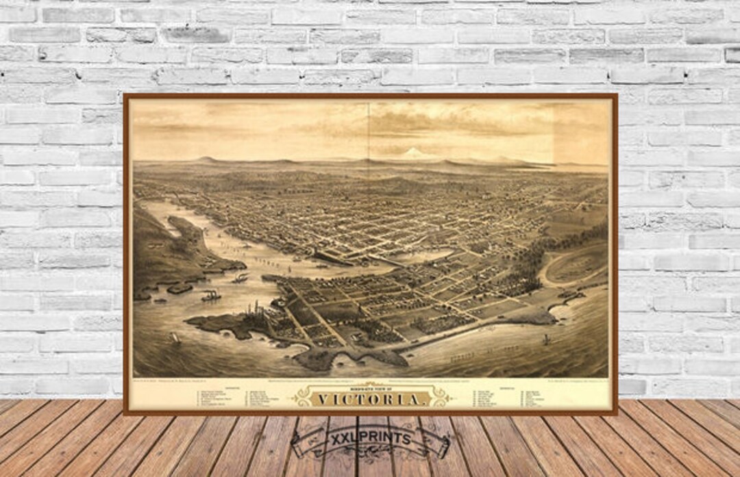 Antique Map of Victoria, Canada, 1878, Birds Eye View, Fine ...