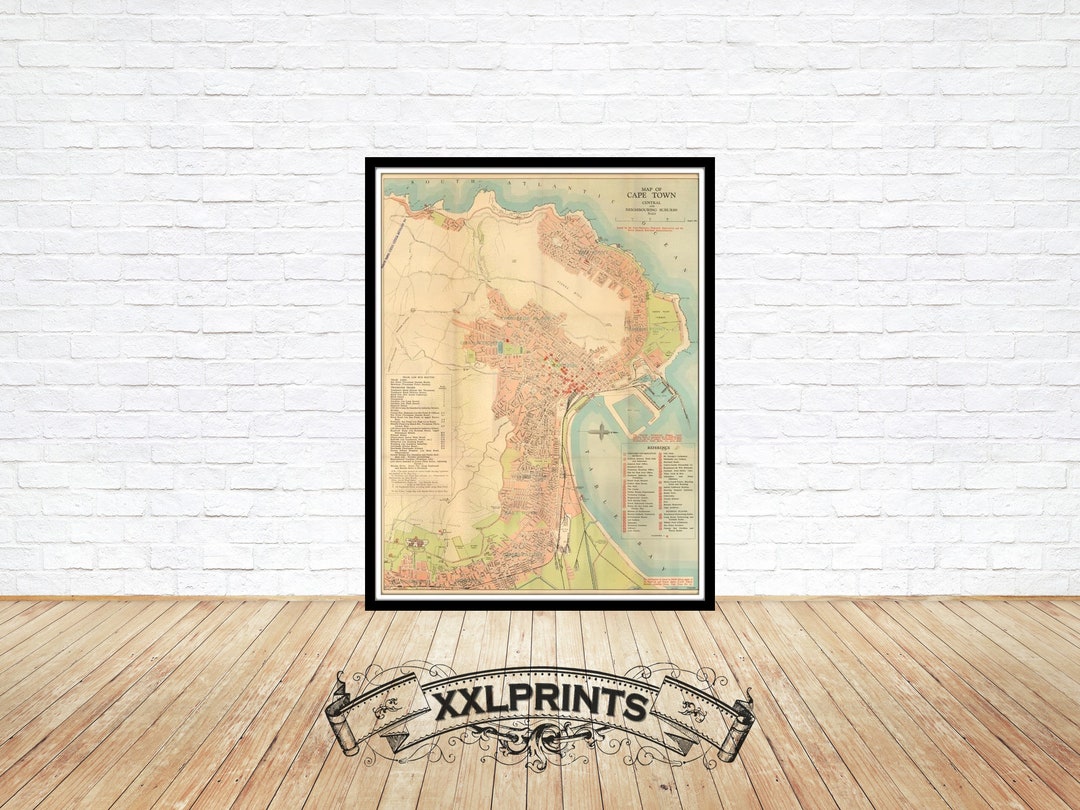 Old map of Cape Town, 1935, city plan, antique, fine reproduction ...