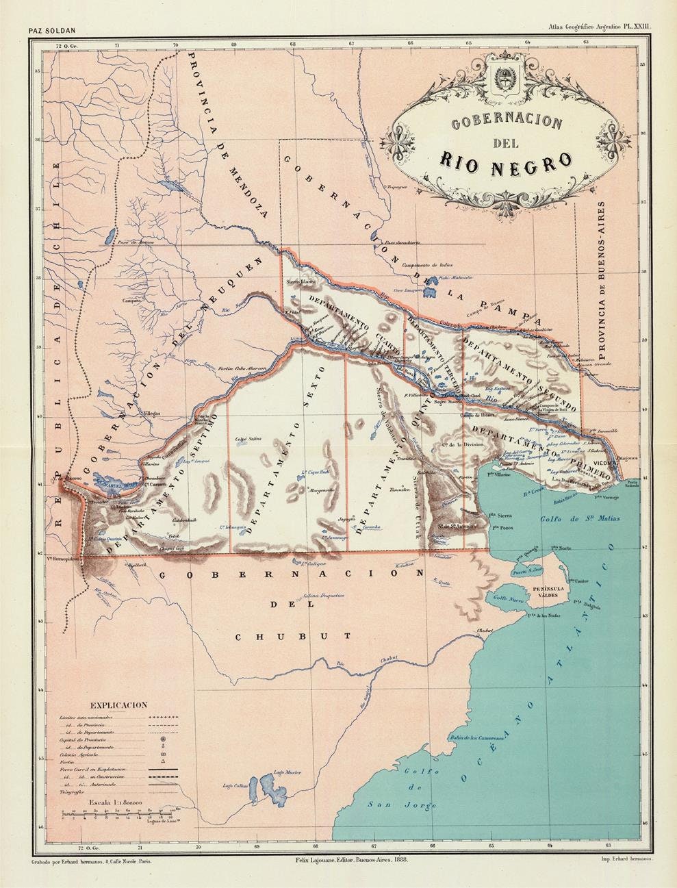 Old Map of Río Negro Province Argentina 1888 Rare Map - Etsy