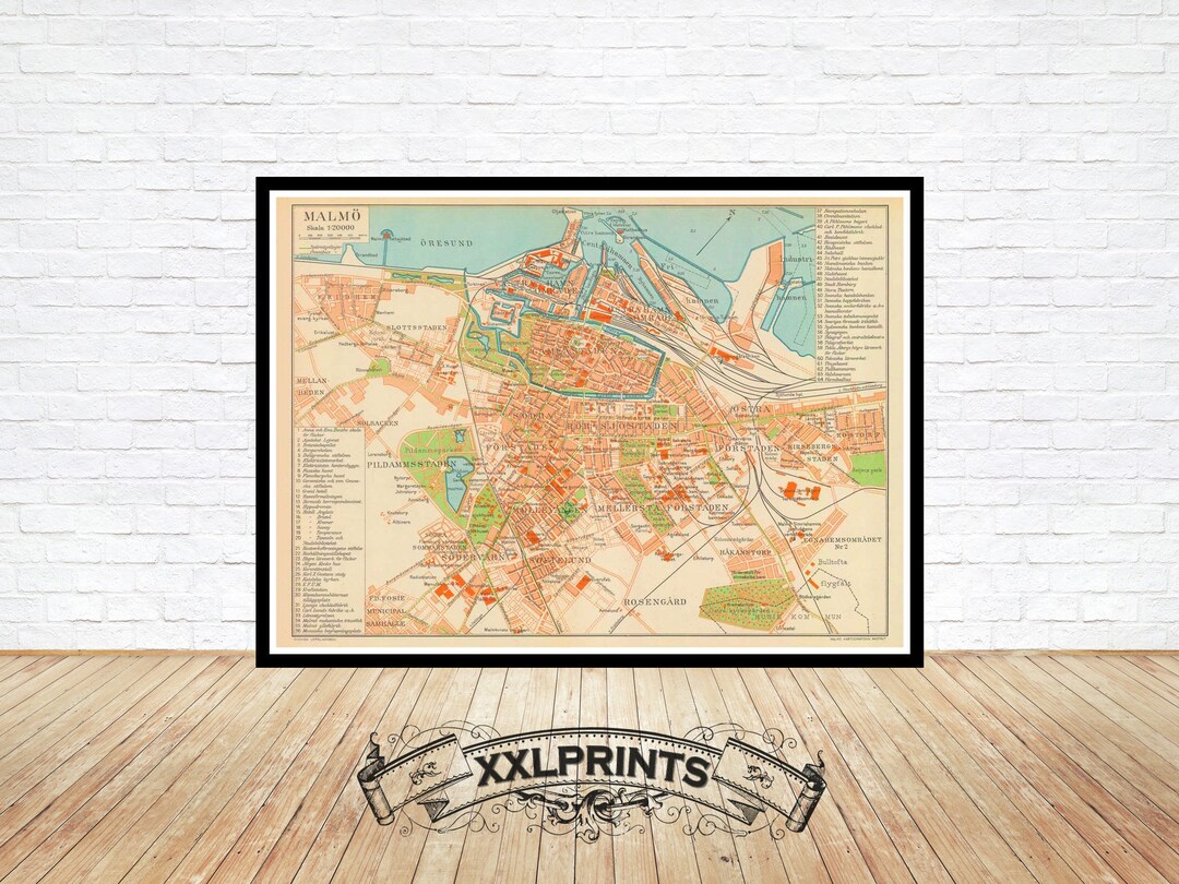 Malmo Map Print: 1933 Vintage City Plan, Fine Art Reproduction - Etsy