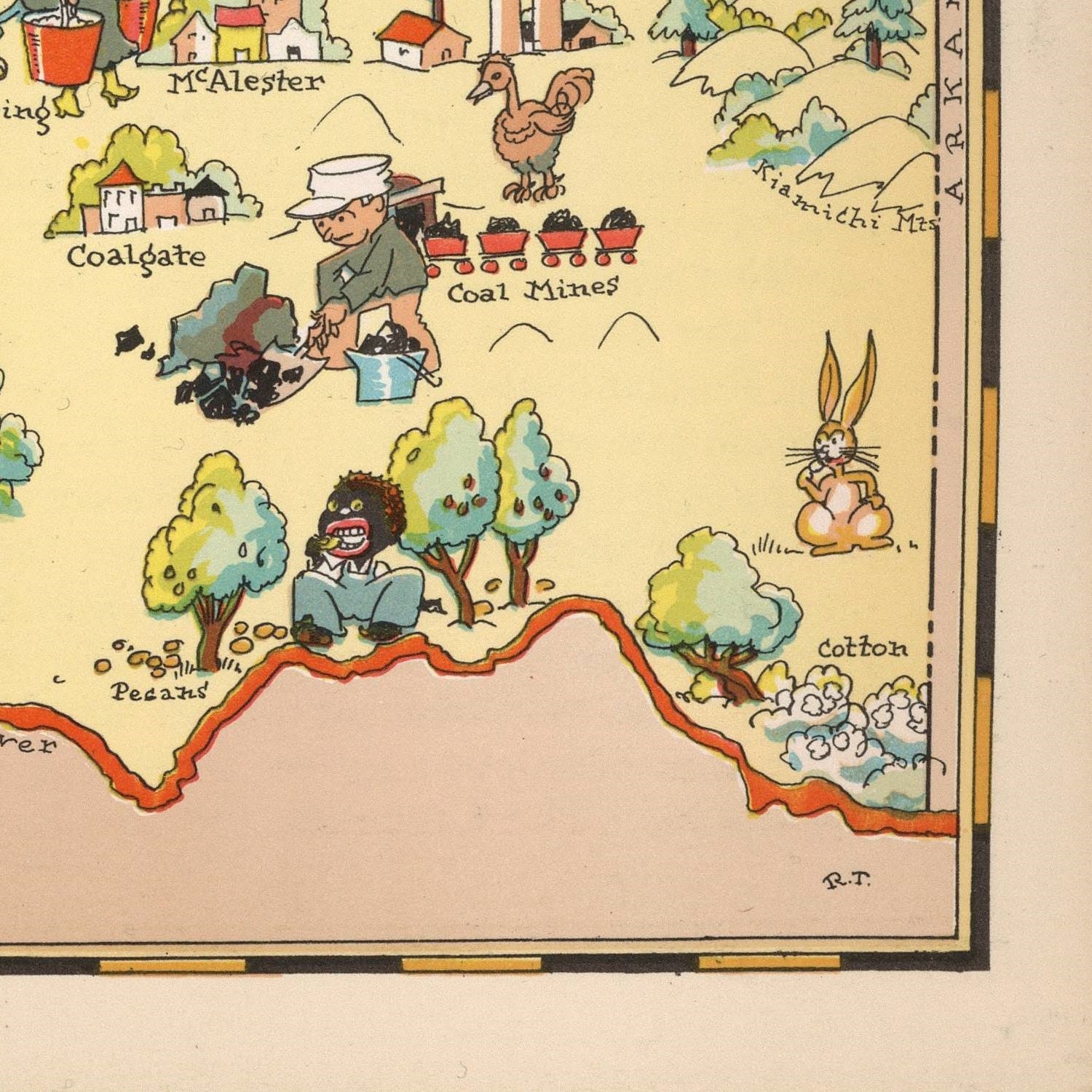 1935 Cartoon Map of Oklahoma: Fine Art Giclée Print - Etsy