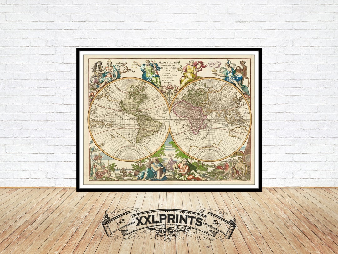Antique Map of the World, 1792, Fine Reproduction, Large Map, Fine Art ...