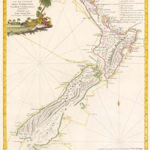 New Zealand Map Print: 1778 Antique Reproduction, Fine Art Giclée - Etsy