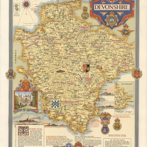 Old Map of Devonshire,19th Century,united Kingdom's Counties,fine ...