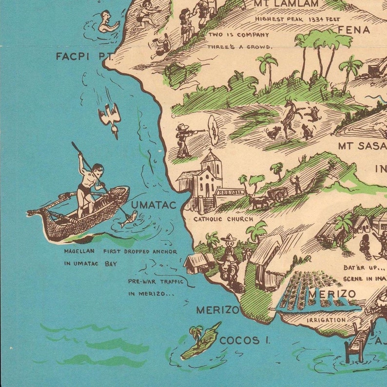 Old Map Of Guam Marianas Islands 19th Century Pictorial Etsy