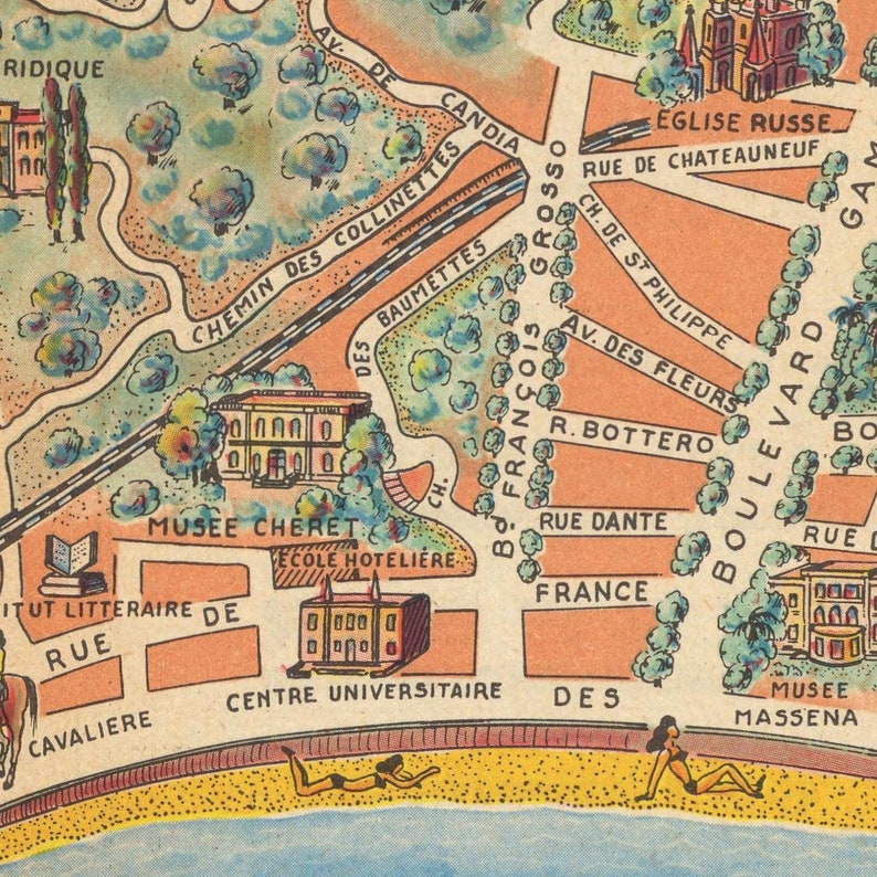 Nice Map Print: 1950s Pictorial Map, Antique Decor - Etsy
