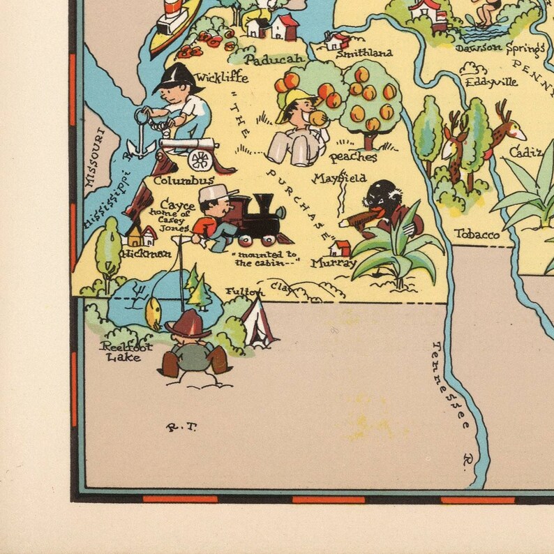 1935 Kentucky Cartoon Map Print: Vintage Pictorial Art - Etsy