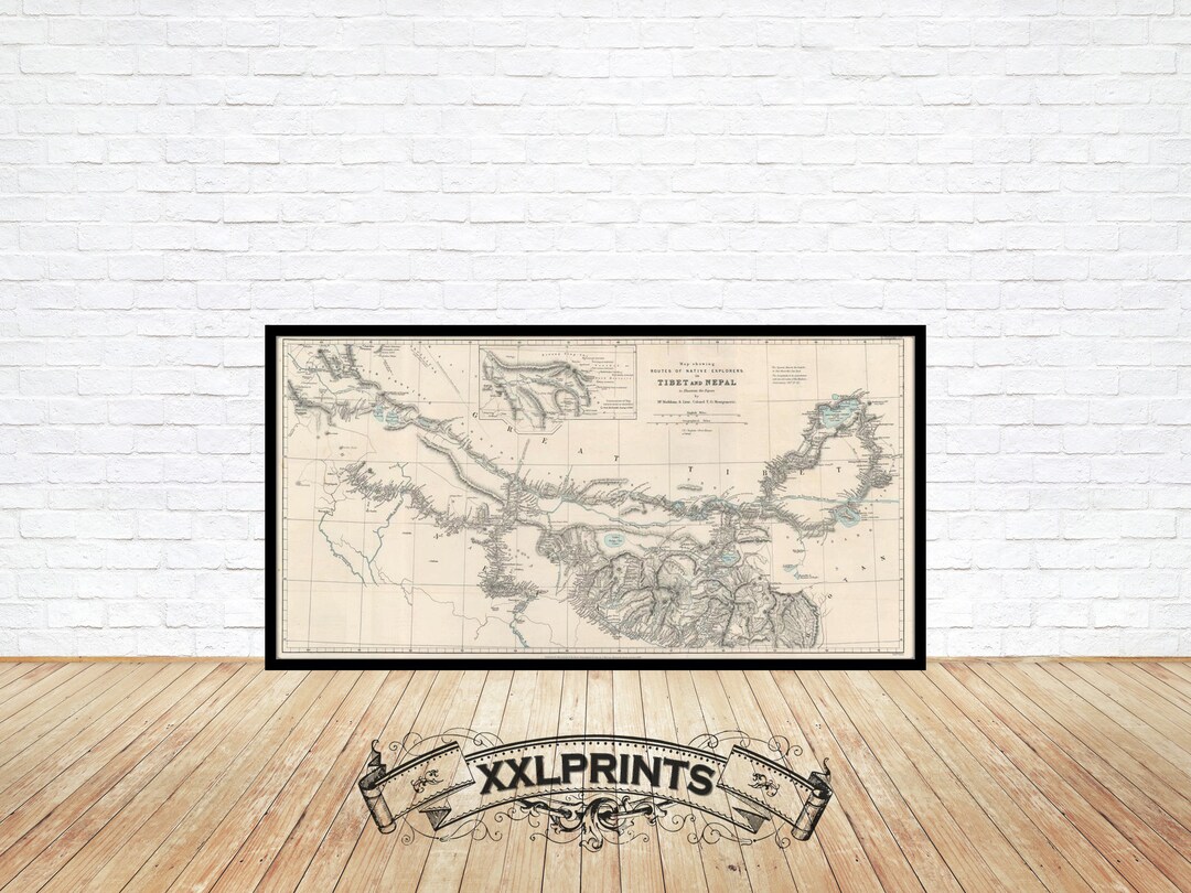 Old Map of Tibet and Nepal, 1875, Antique Map, Very Rare, Fine ...