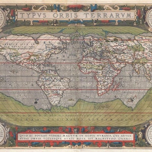 Ancient Map of the World, 1592, Rare Map, Fine Reproduction, Large Map ...
