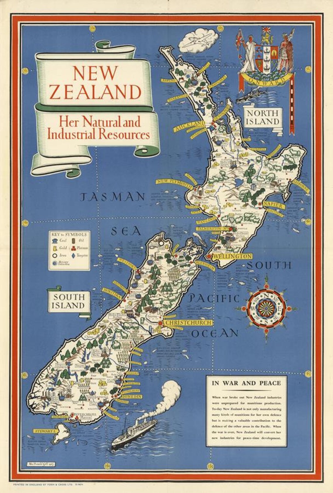 New Zealand Map Print: 19th Century Natural Resources, Fine Art ...