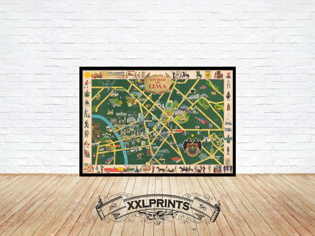 Lima Peru Map Art Print: 1954 Pictorial Map Reproduction - Etsy