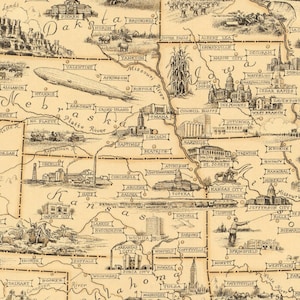 1935 United States Map Art Print: Vintage Pictorial Decor - Etsy