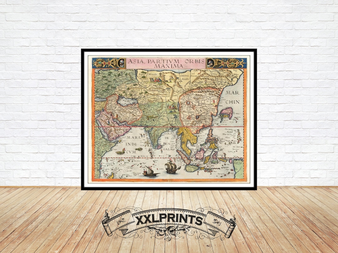 Ancient Map of Asia, 1593, Rare Map, Fine Reproduction, Large Map, Fine ...