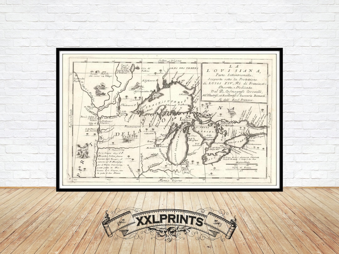 Ancient Map of Great Lakes, 1694, Rare Map, Fine Reproduction, Large ...