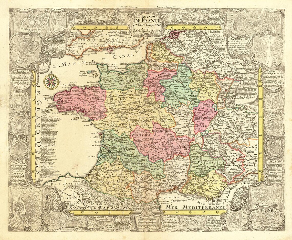 Antique France Map Print: 1760 Fine Art Reproduction - Etsy