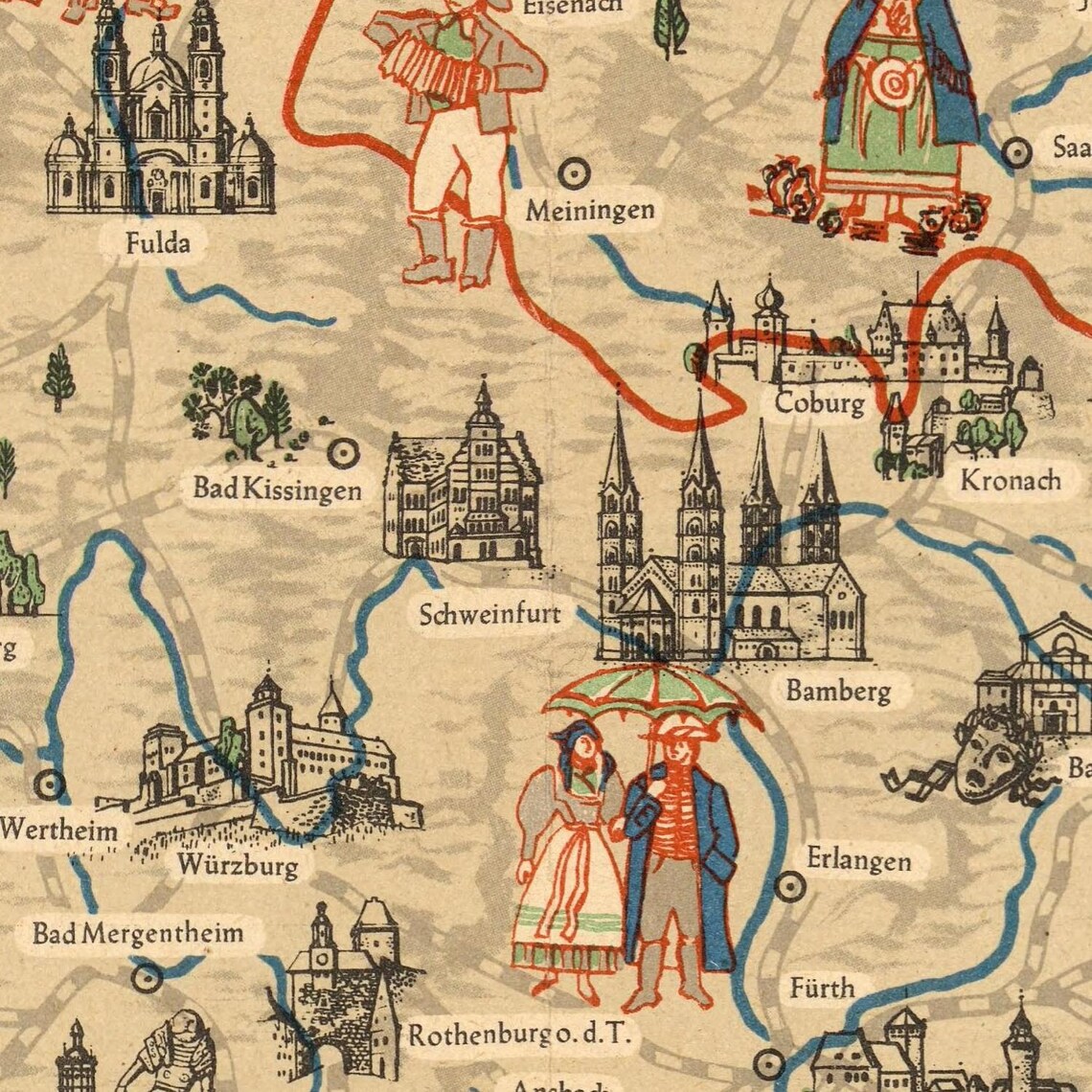 Old Pictorial Map of Germany 1950 Fine Reproduction Large - Etsy