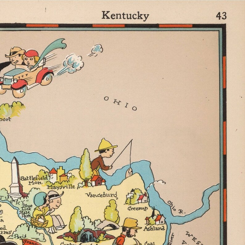 1935 Kentucky Cartoon Map Print: Vintage Pictorial Art - Etsy