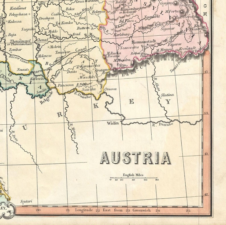 Old Map of Austria 1850 Very Rare Map Colorfull Map | Etsy