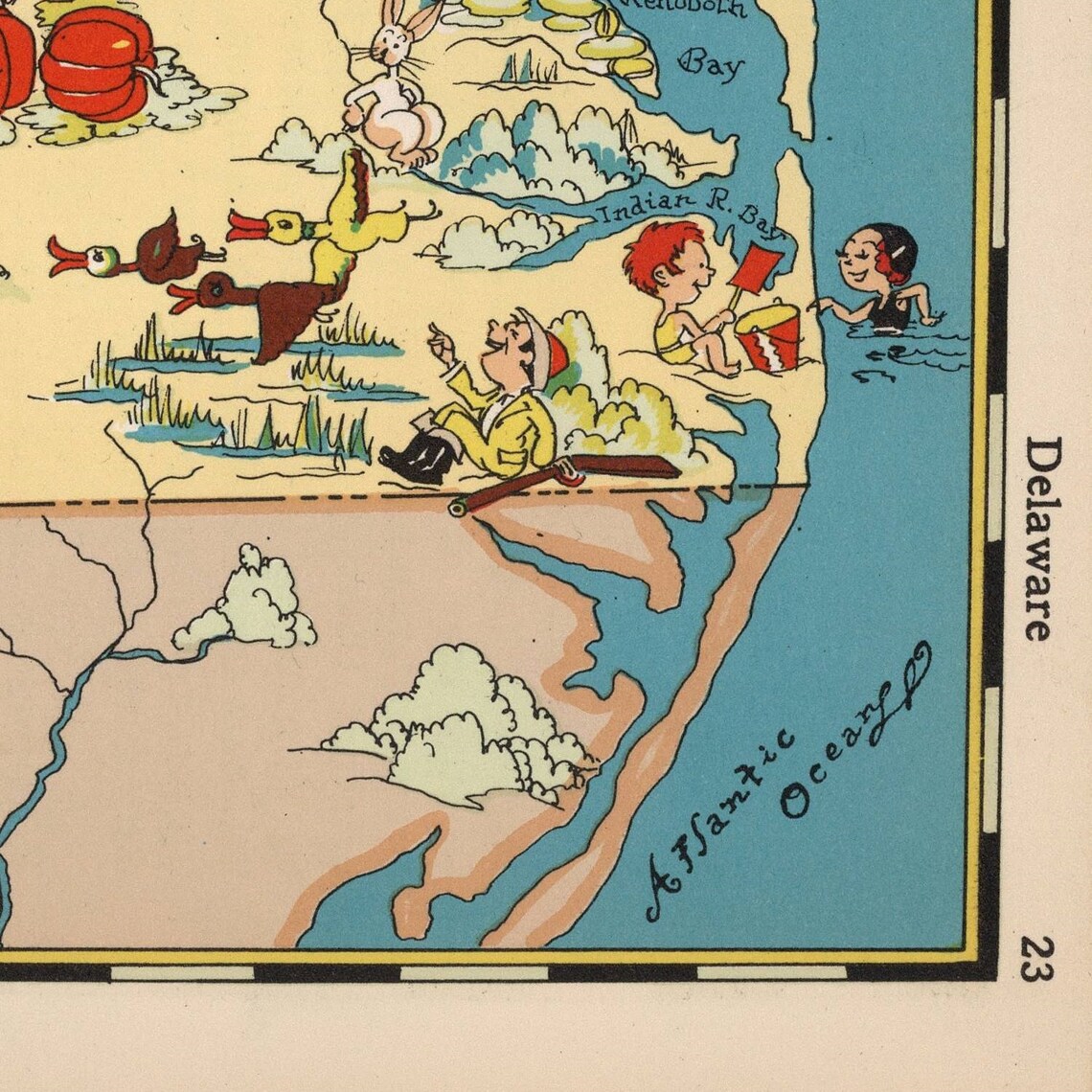 1935 Cartoon Map of Delaware Pictorial Map Fine - Etsy