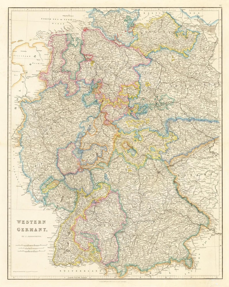 Western Germany Map Print: 1858 Antique Fine Art Reproduction - Etsy