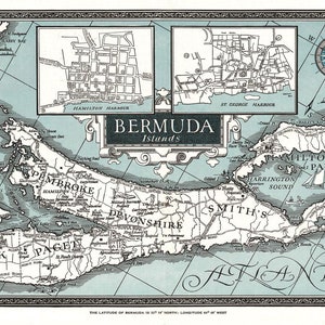 Old Map of Bermuda Islands, 1927, Rare Map, Antique, Fine Reproduction ...