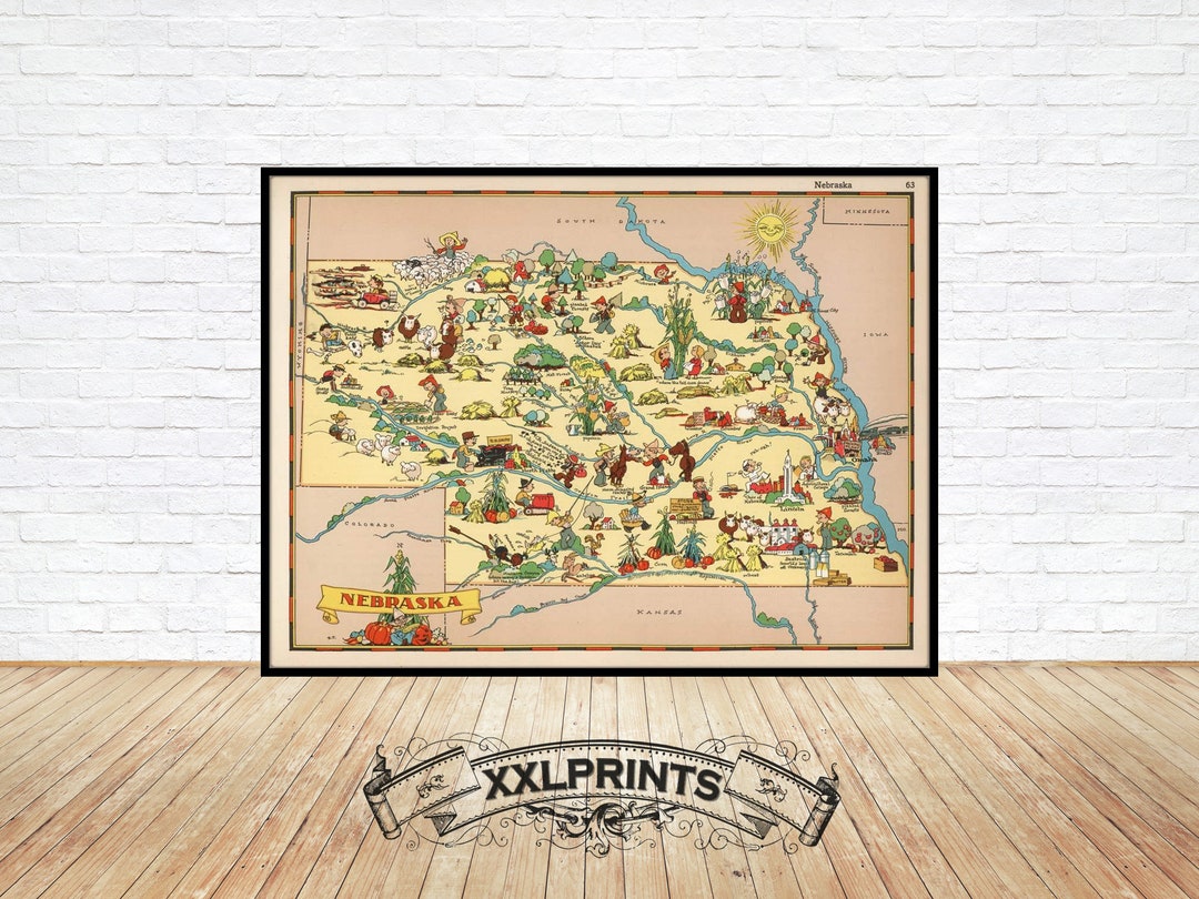 1935 Nebraska Cartoon Map Print, Pictorial - Etsy
