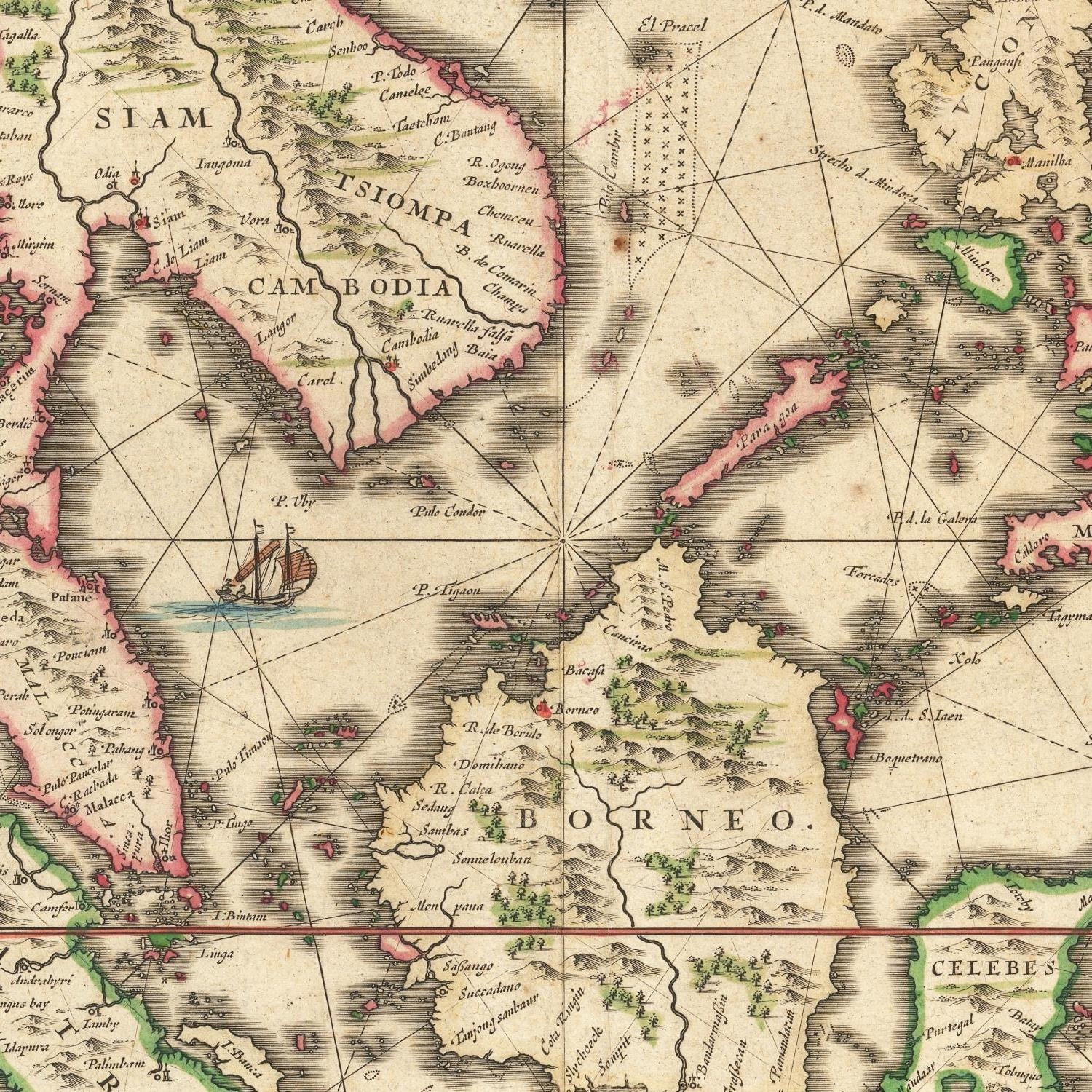 Old map of Southeast Asia 1640 rare map ancient fine | Etsy