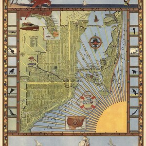 Old Map of Miami, 1935, Pictorial Map, Fine Reproduction, Large Map ...