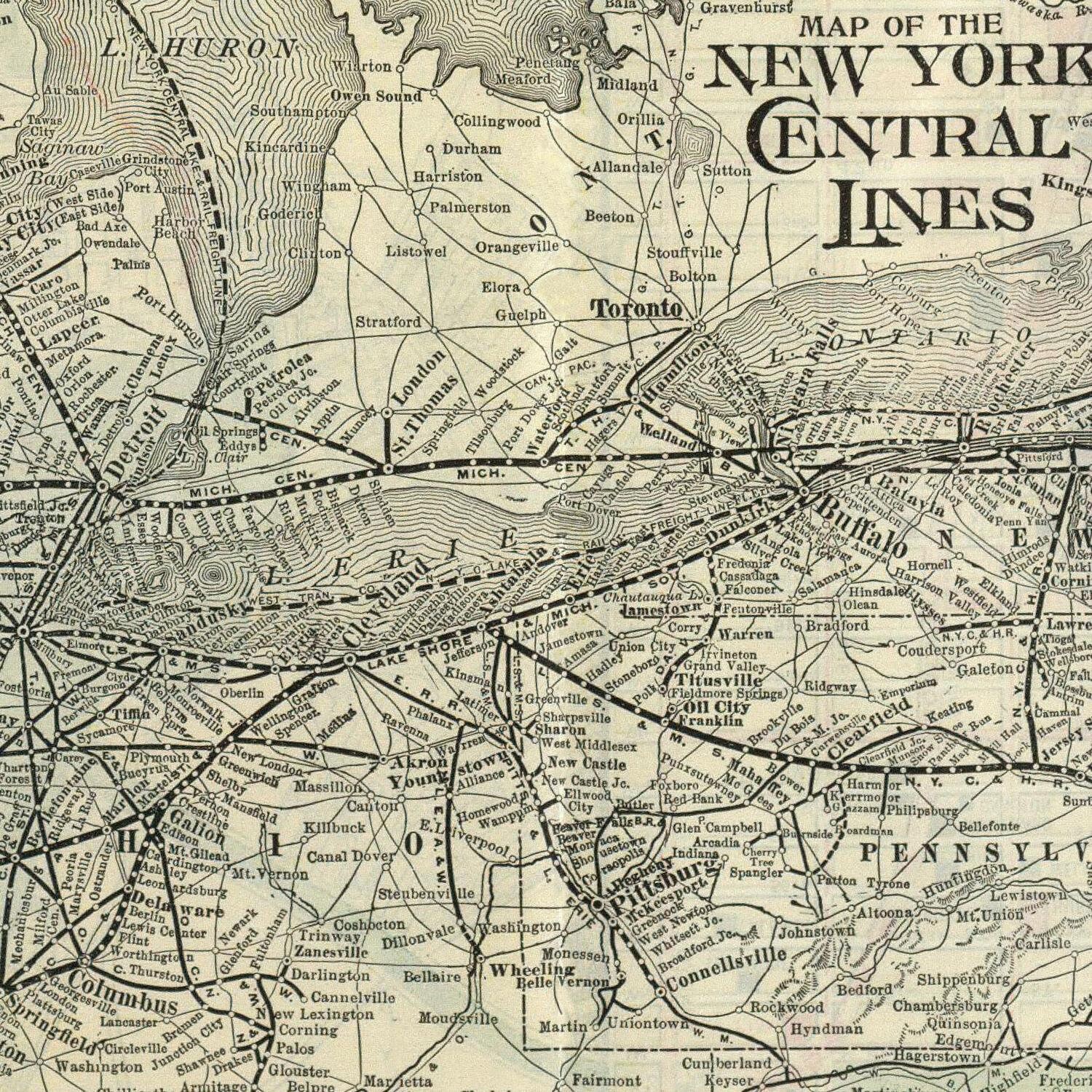 New York Central Railroad Map Print: 1918 Central Line, Fine Art ...