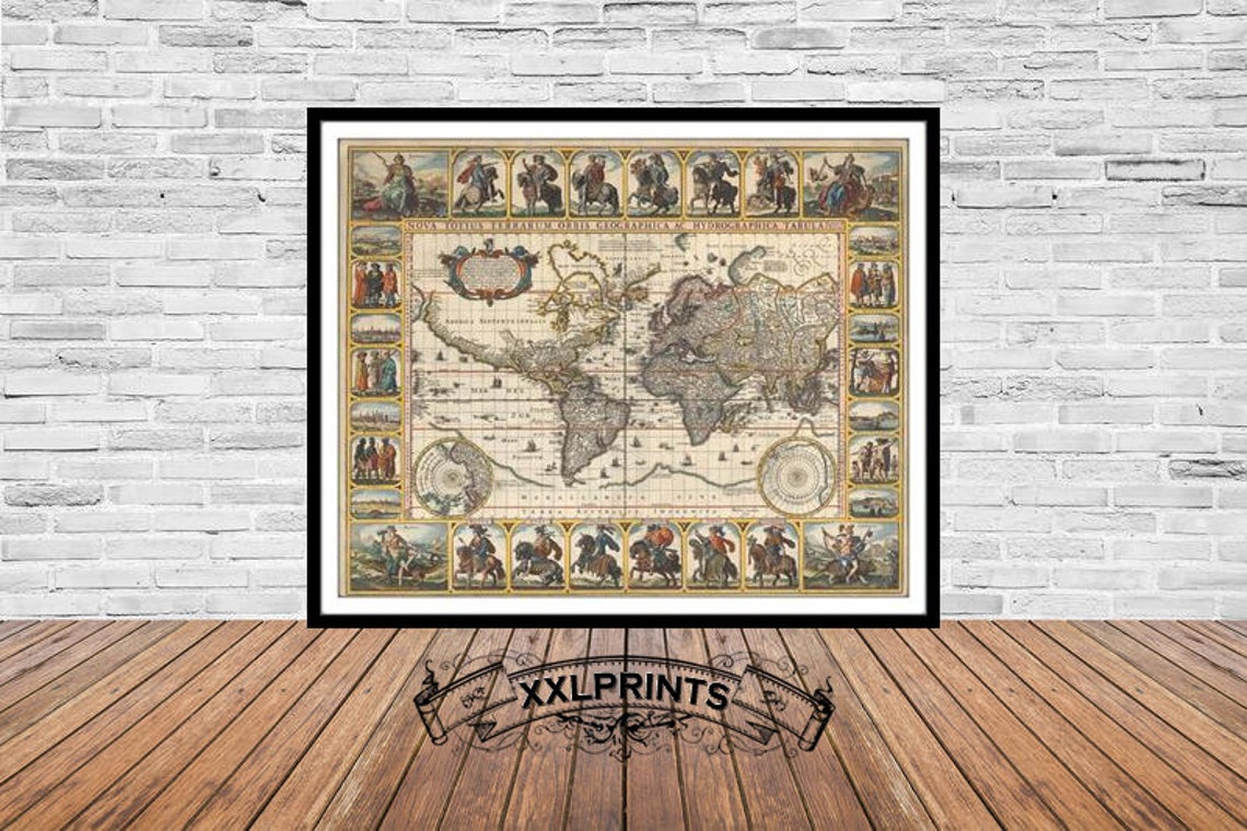 Old map of the World 1652 ancient map beautiful fine | Etsy