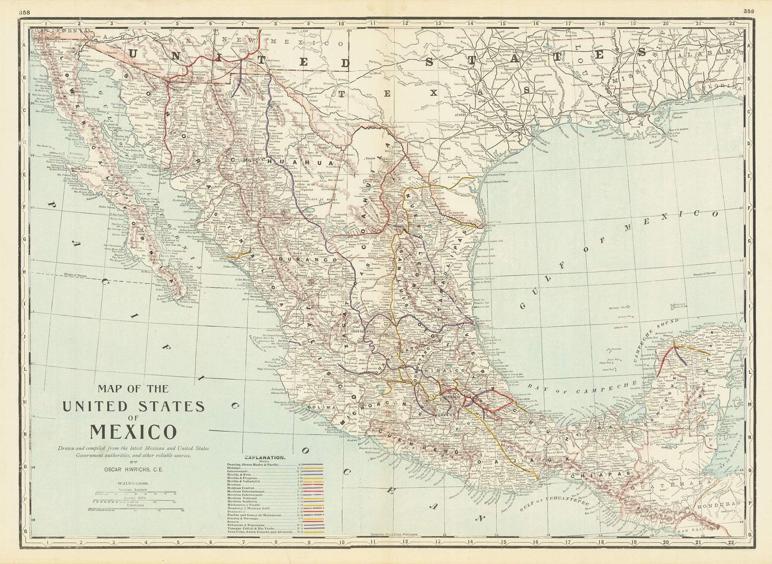 Old Map of Mexic 1892 Fine Reproduction Large Map Fine Art - Etsy