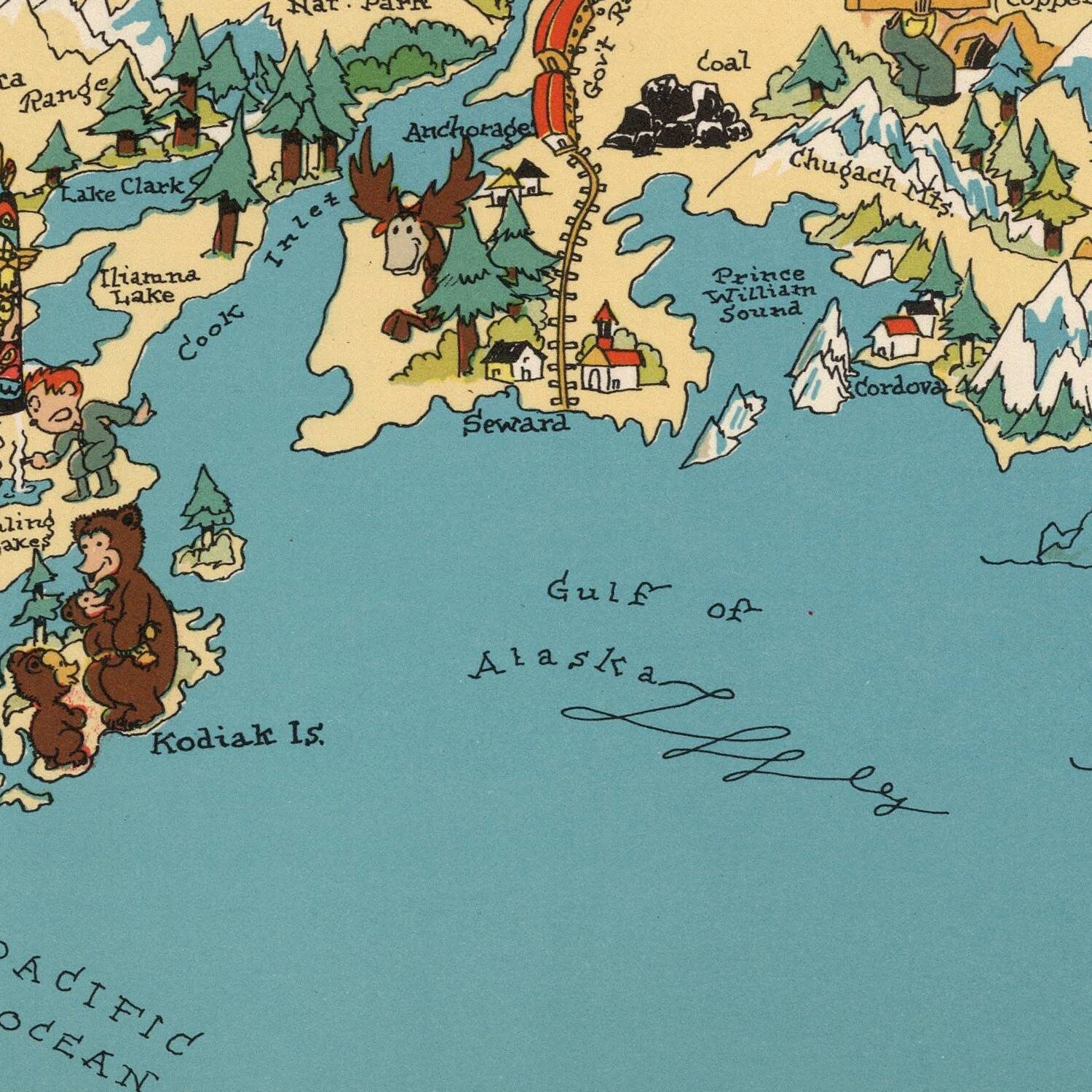 1935 Cartoon Map of Alaska Pictorial Map Fine Reproduction - Etsy Canada