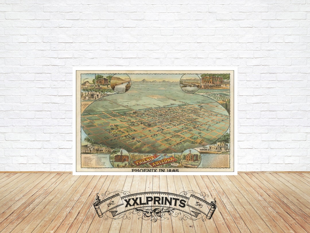 Phoenix Arizona 1885 Birds Eye View: Antique Map Art Print - Etsy