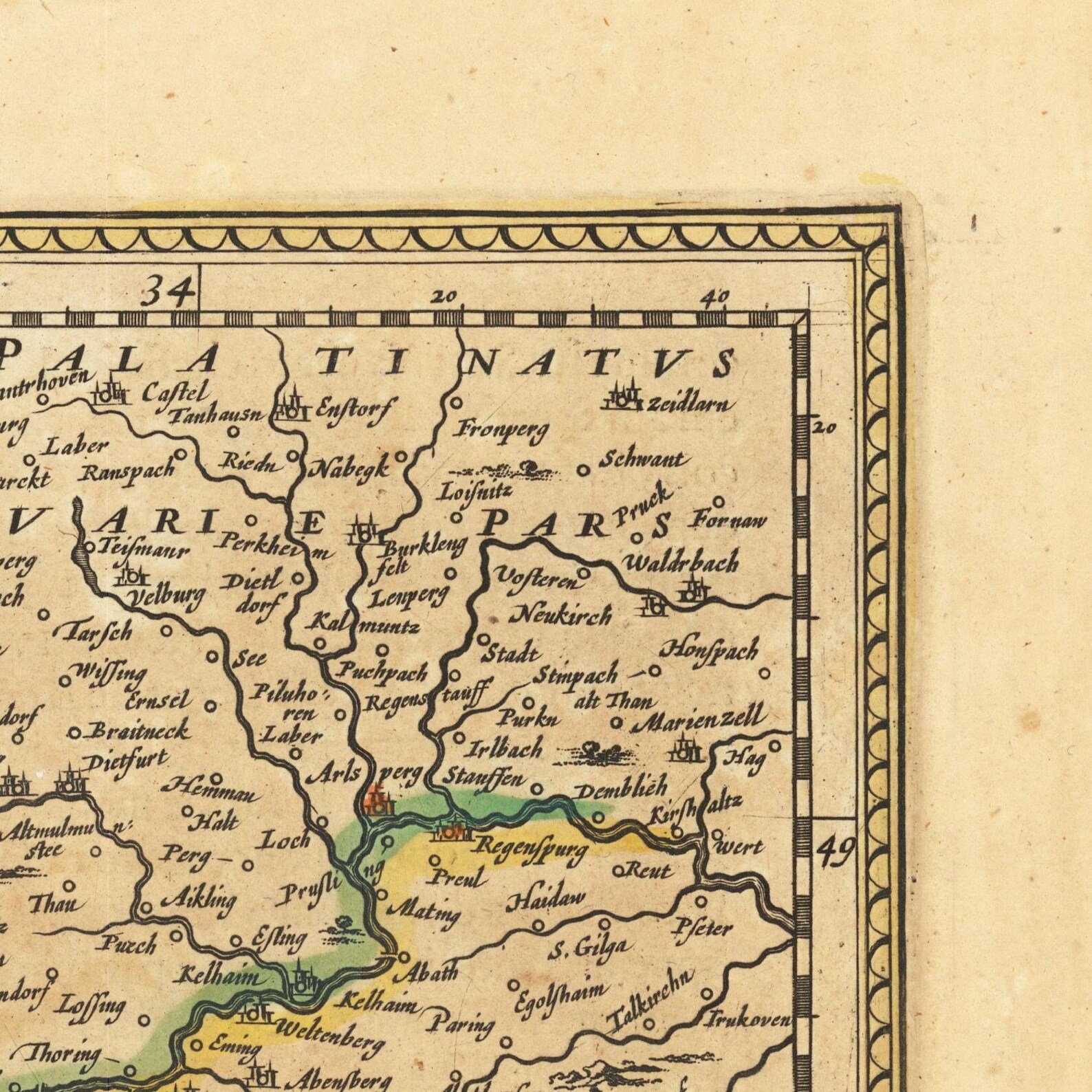 Antique Map Print: Heidelberg, Stuttgart, Ulm, Augsburg, 1635 - Etsy