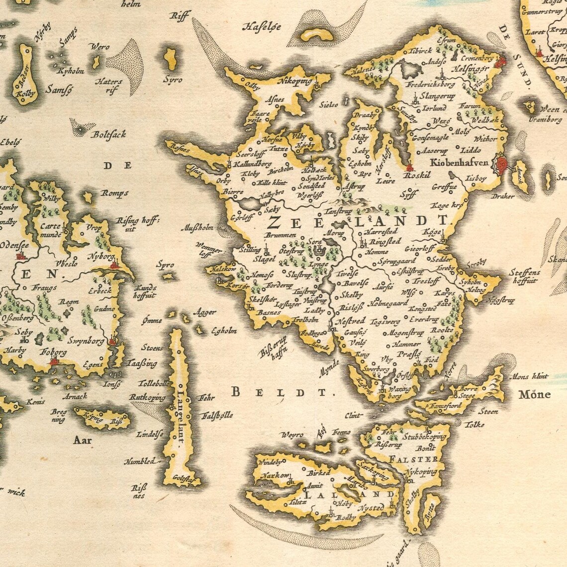 Ancient Map of Kingdom of Denmark 1650 Very Rare Map - Etsy