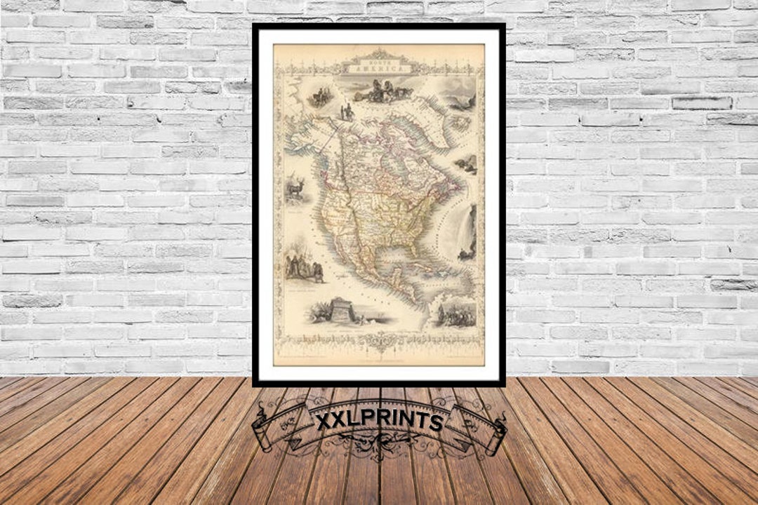 Old Map of North America, 1851, Antique Map, Fine Reproduction, Large ...