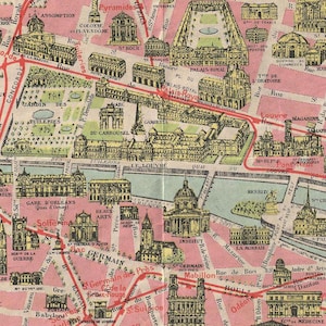 Antique Paris Map Print: 1920s Reproduction, Large Fine Art - Etsy