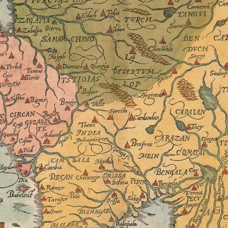 Beautiful set of 5 ancient maps 1592 Africa Asia Europe | Etsy