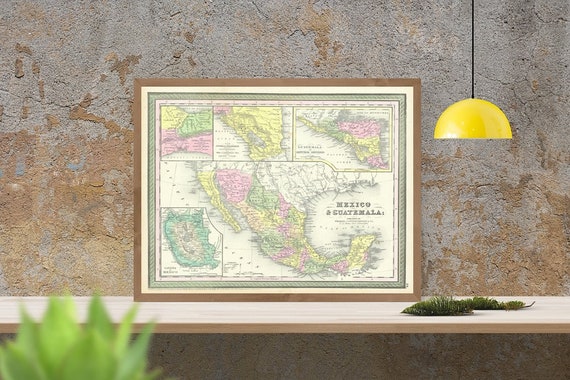 Mapa antiguo de México y Guatemala 1850 reproducción fina - Etsy México