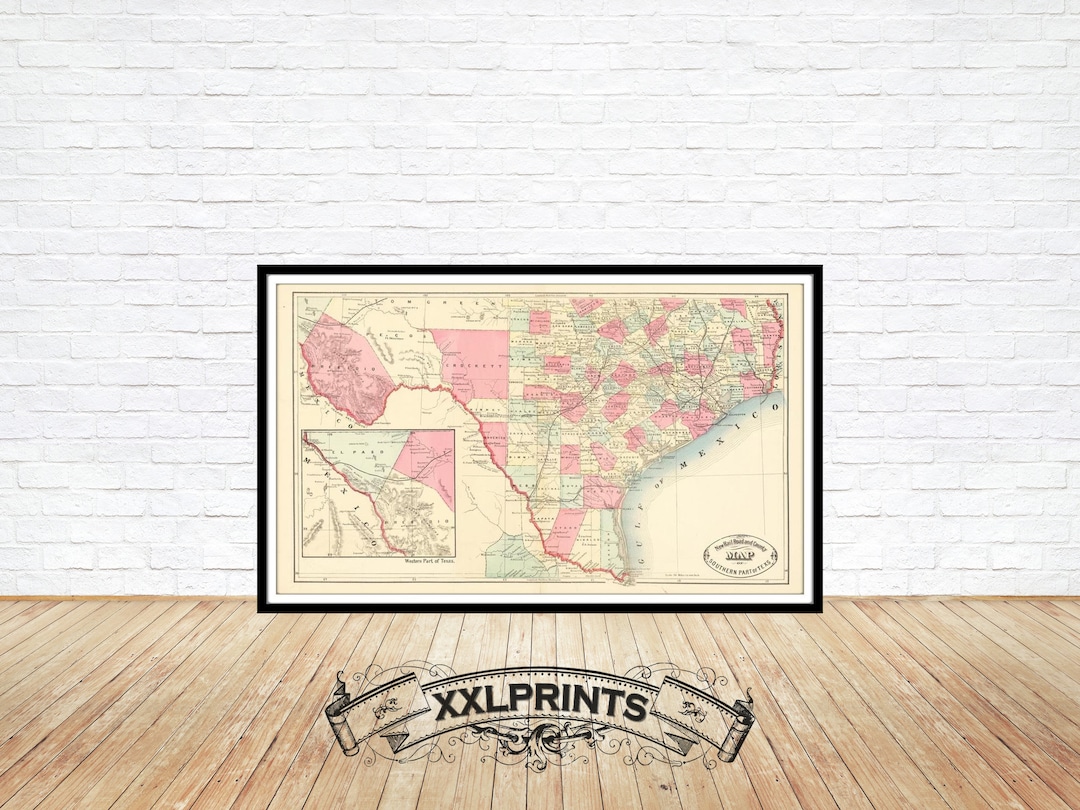 1882 Texas Railroad Map: Antique Southern Texas Fine Art Print - Etsy