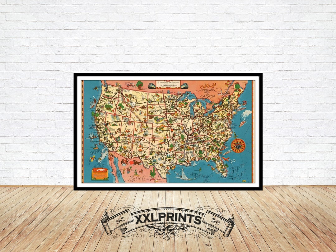 1939 Pictorial Map of the United States: Vintage Fine Art Print - Etsy