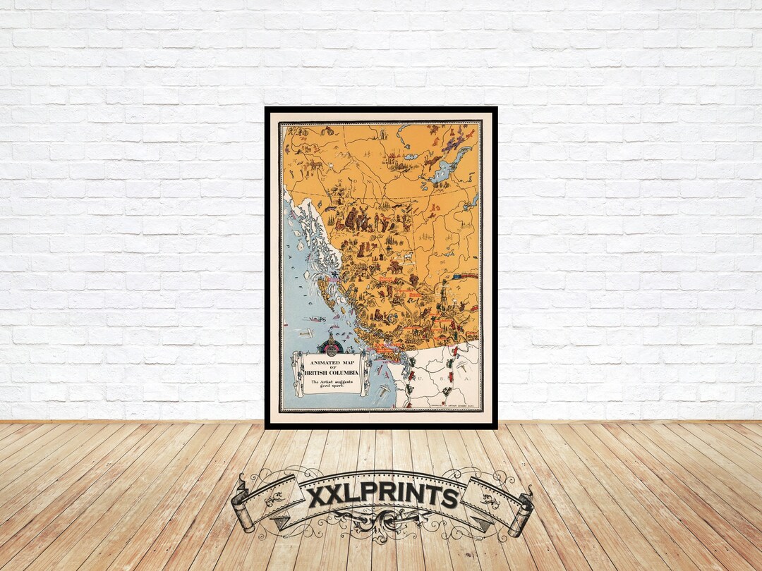 British Columbia Map Print: 1929 Animated Provinces of Canada Art - Etsy