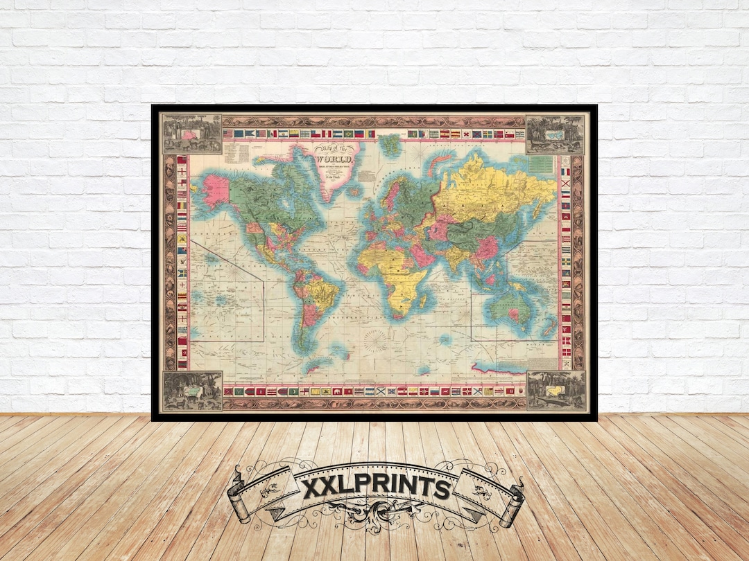 Mercator Projection World Map: 1845 Fine Art Giclée Print - Etsy