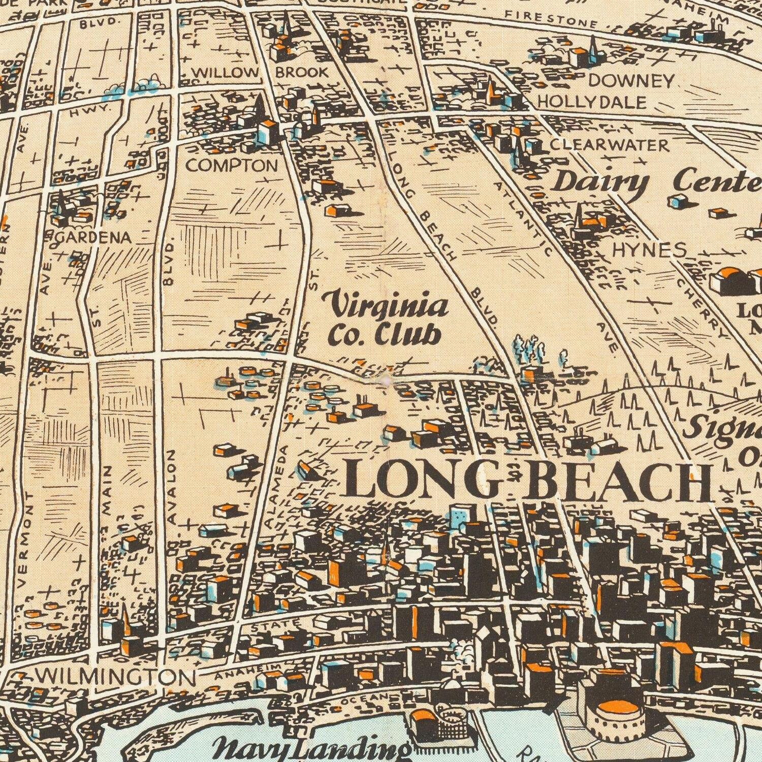 Old Pictorial Map of Long Beach Los Angeles 1936 Fine | Etsy