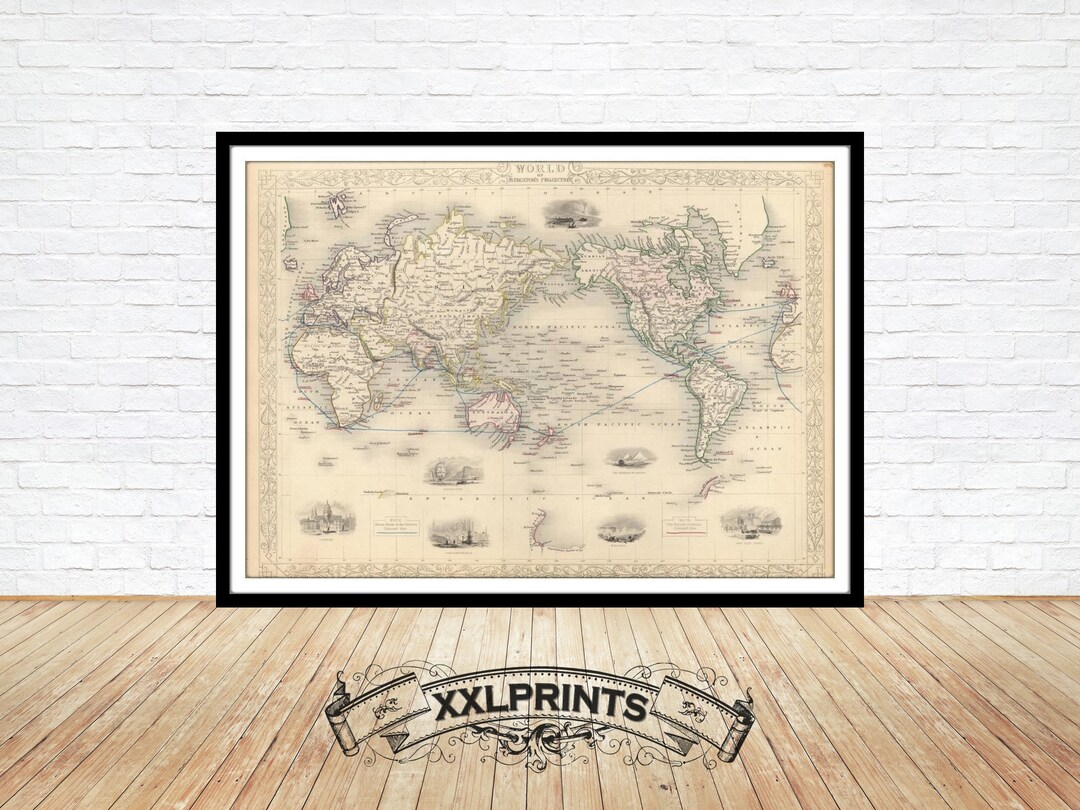 1851 World Map Print: Mercator Projection Antique Fine Art - Etsy