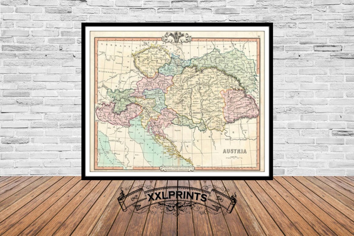 Old Map of Austria 1850 Very Rare Map Colorfull Map | Etsy