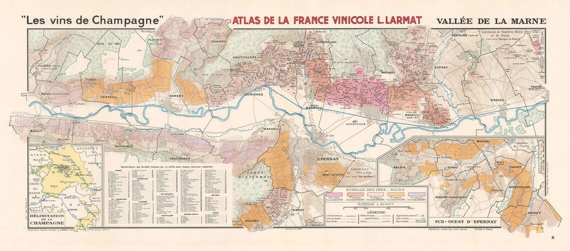 Old Map of Marne River Valley Champagne Vineyards France - Etsy Singapore